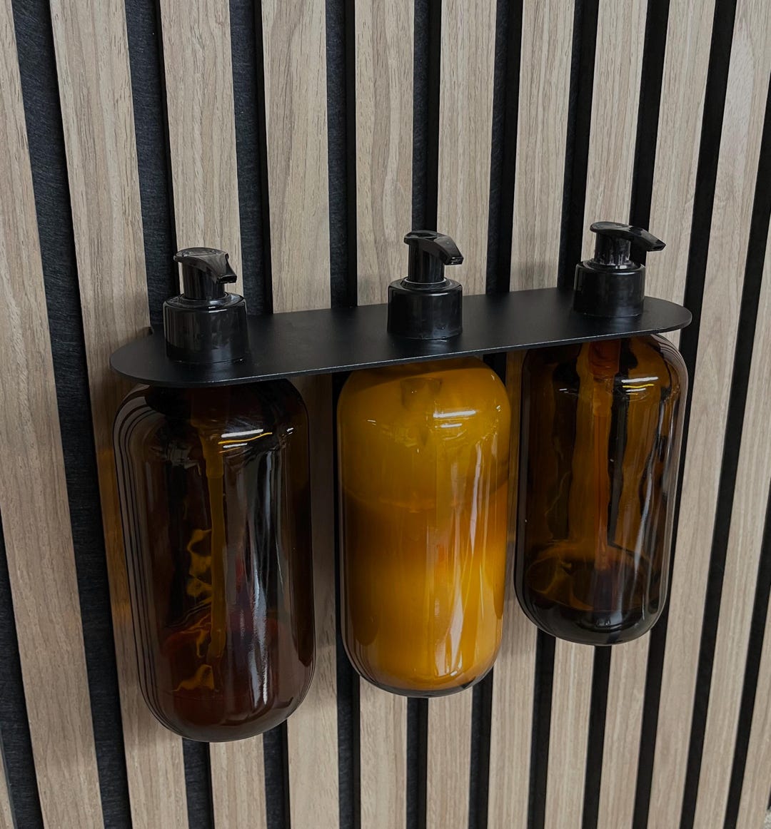 Triple Wall Mounted Soap Shampoo Dispenser Bracket Black Powder-coated ...