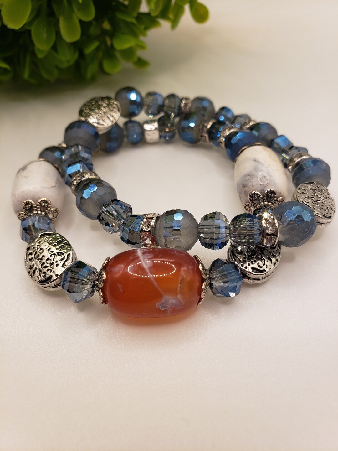 Blue and Silver Bracelet Set - Etsy