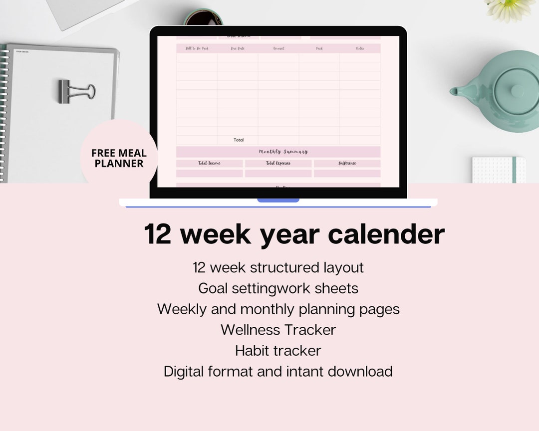 Digital Wellness Planner | 12-week Year Calendar | Goal Setting & Habit ...