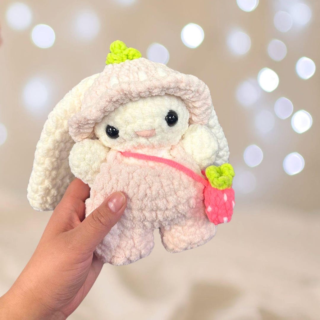 Bunny Plushie With Overalls and Bucket Hat, Crochet Bunny - Etsy