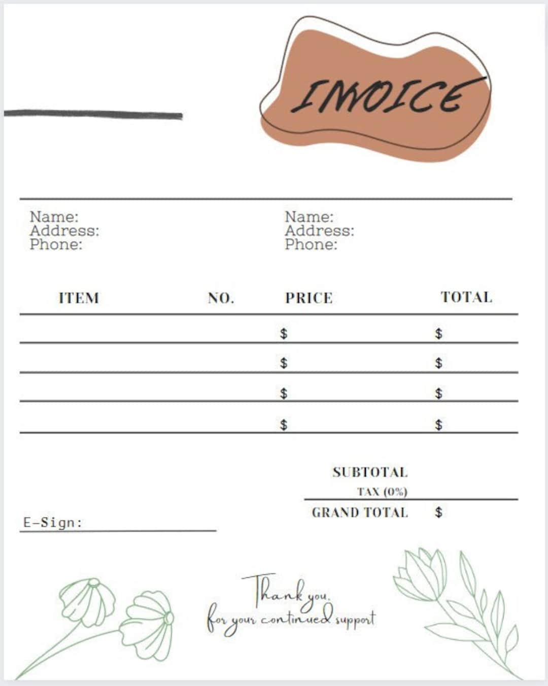 Simple Invoice Template - Fillable | Easy to Use | Rustic | Small ...