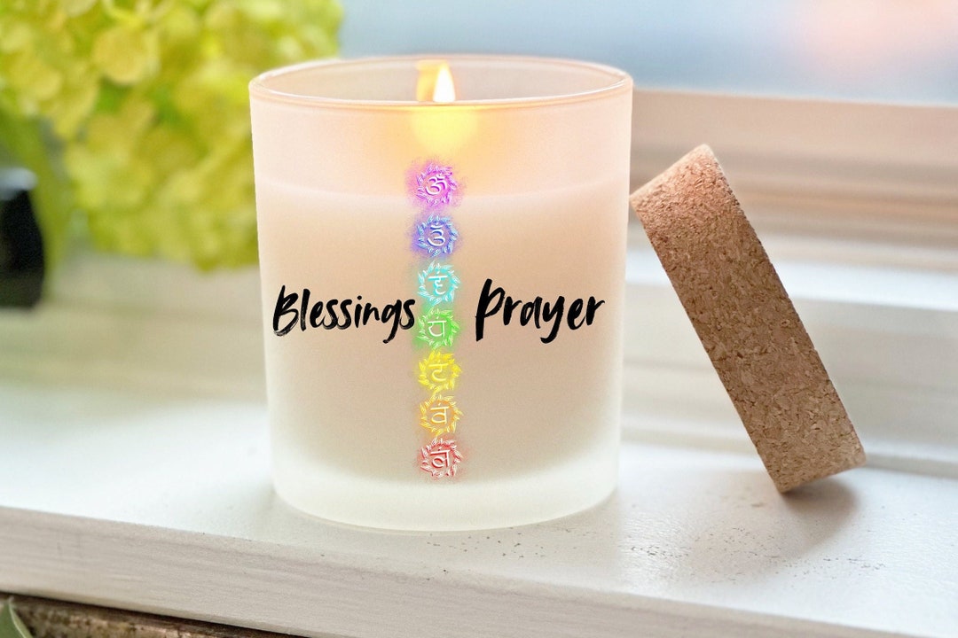 Blessing Prayer Candle – Frosted Glass Jar, Healing Scents, Chakra Gift ...