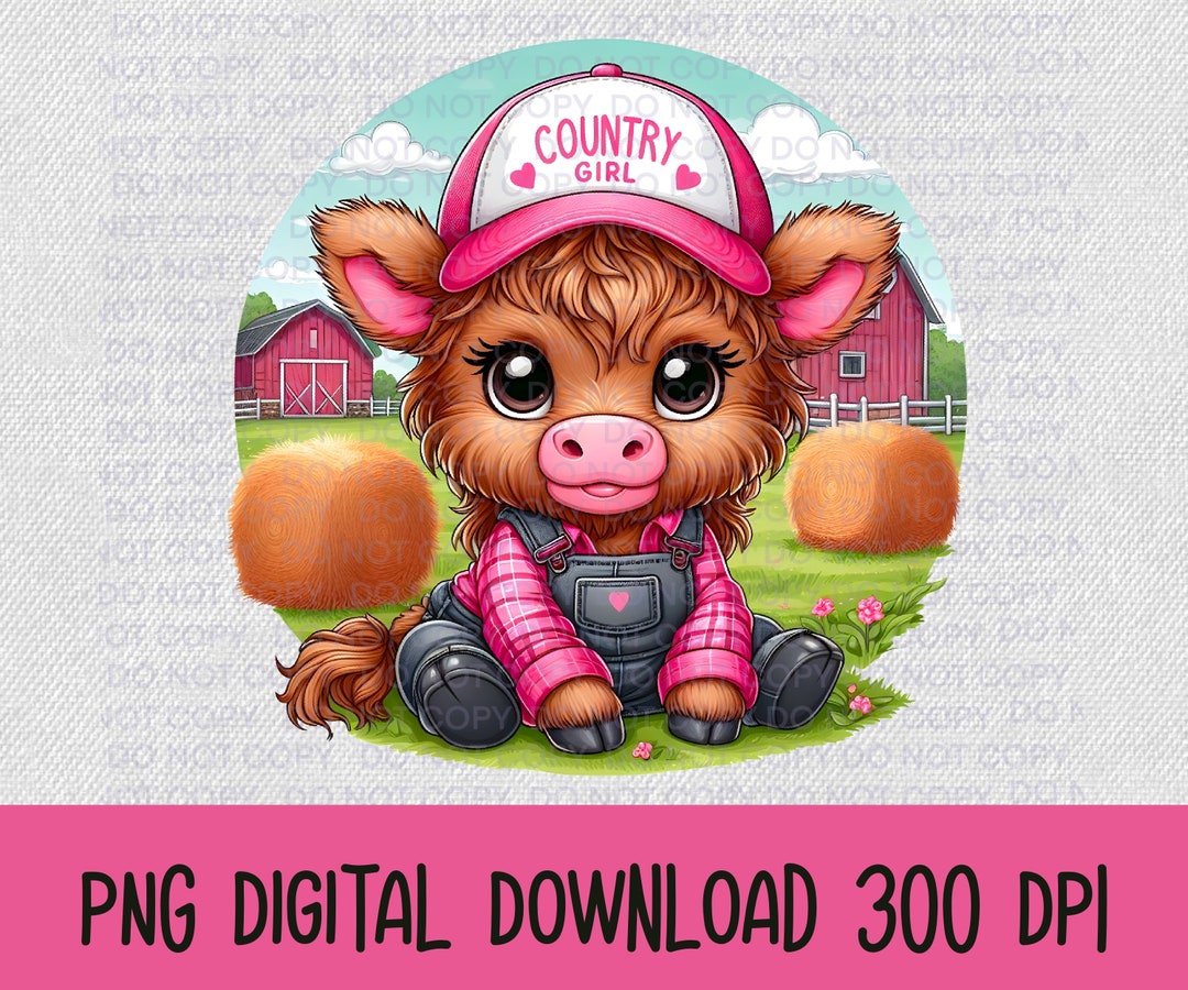 Highland Cow Country Girl Transparent PNG, Sublimation, Digital ...