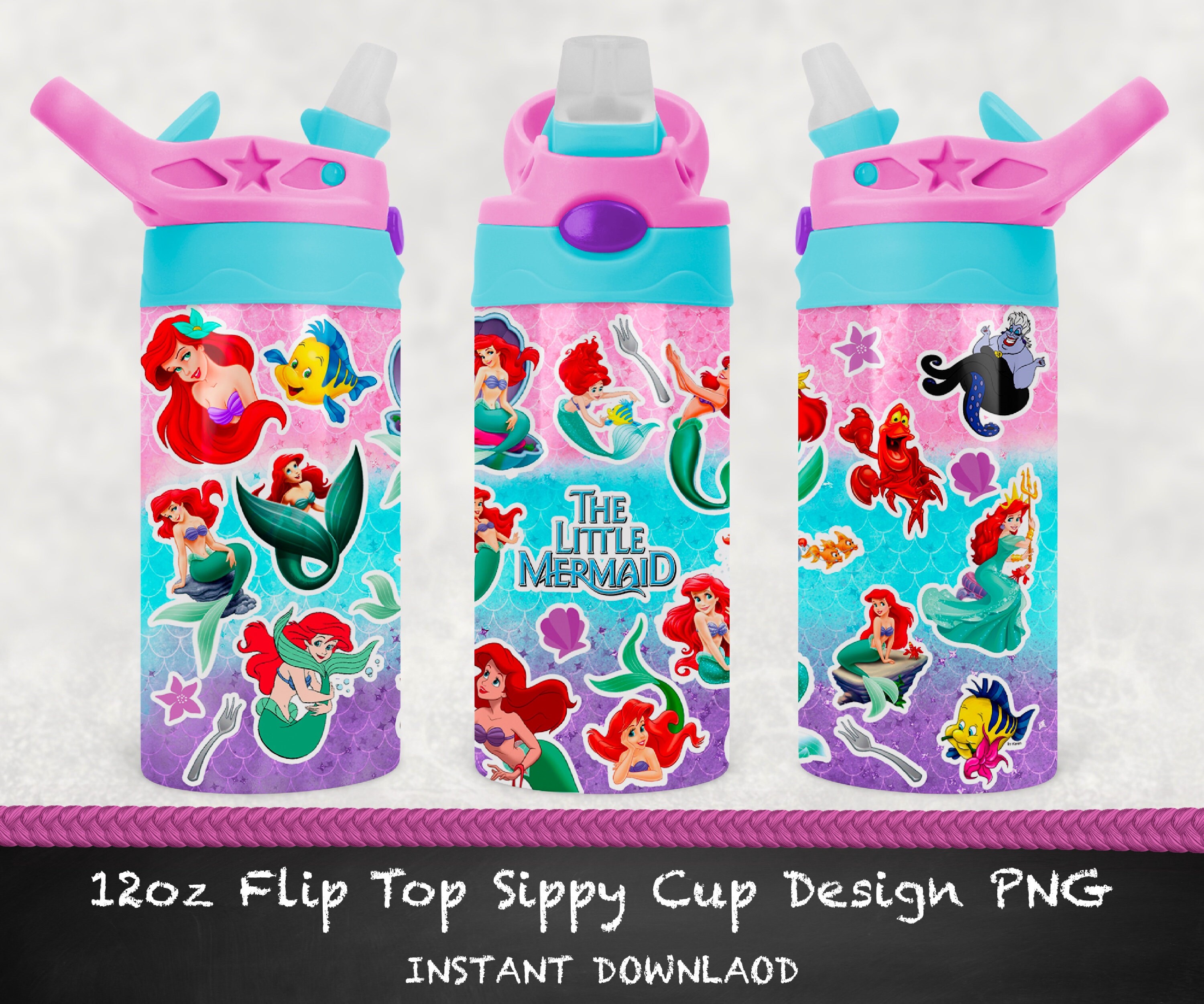 Ariel Stickers 12 Oz Flip Top | Sublimation PNG | Sublimation Tumbler ...