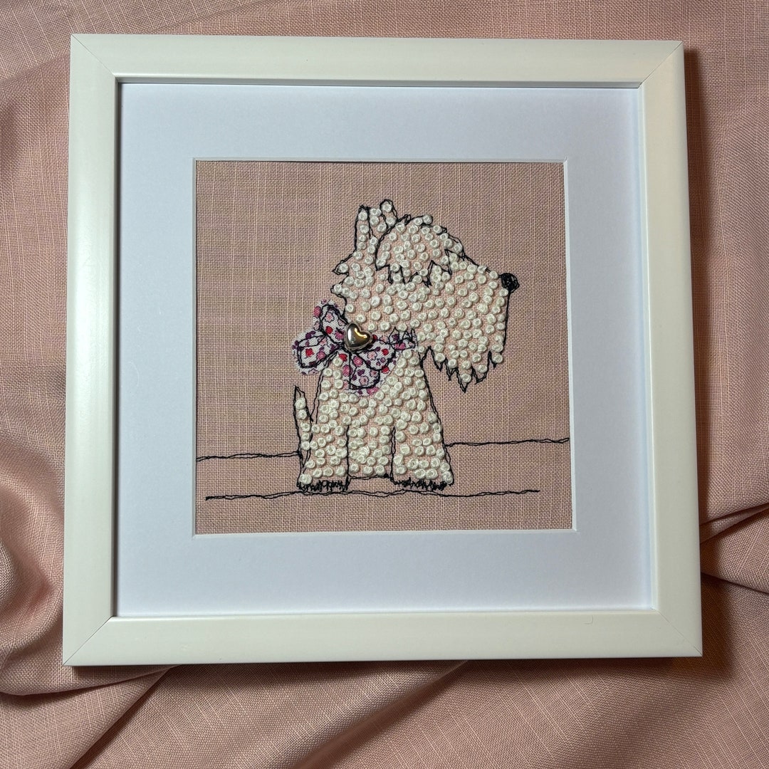 Cute Schnauzer Dog Embroidered and Matted Wall Decor / Shelf Setter ...