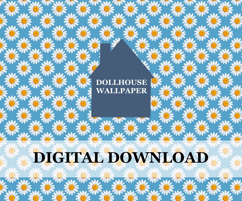 Daisies Bedroom Miniature Dollhouse Wallpaper 1:12 Scale Digital ...