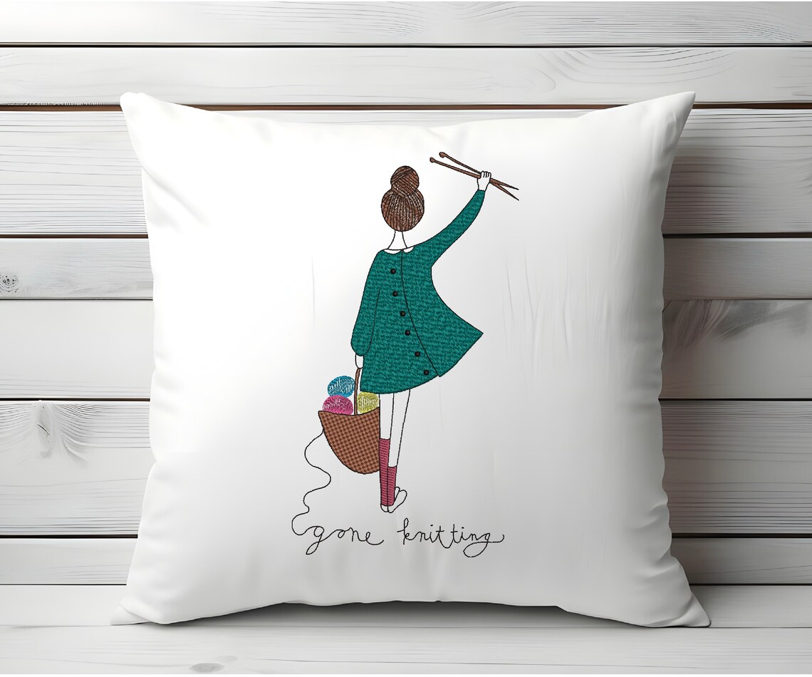 Gone Knitting Machine Sketch Embroidery Design | Mulitple Sizes and ...