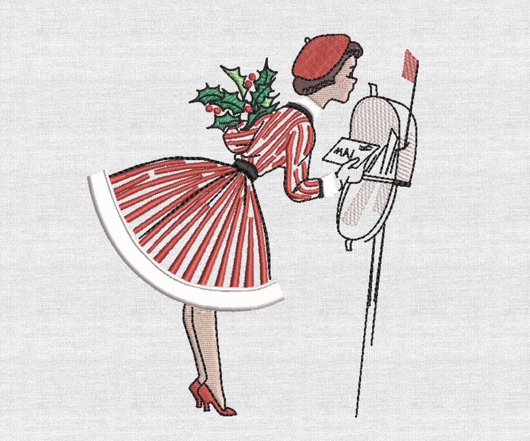 Retro Christmas Lady Embroidery Design: Vintage Fringe Dress (digital ...