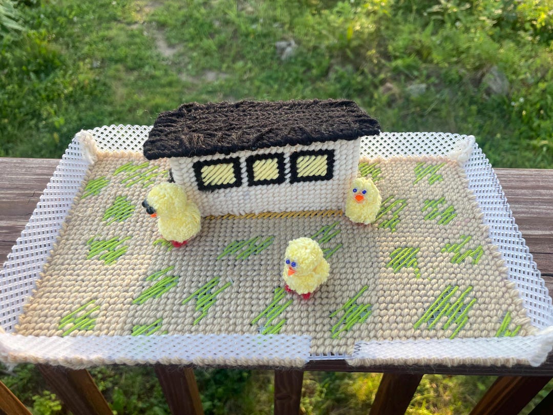 Minature Knit Chicken Coop Farm Doll Set — Mini Yarn Chick Figures ...