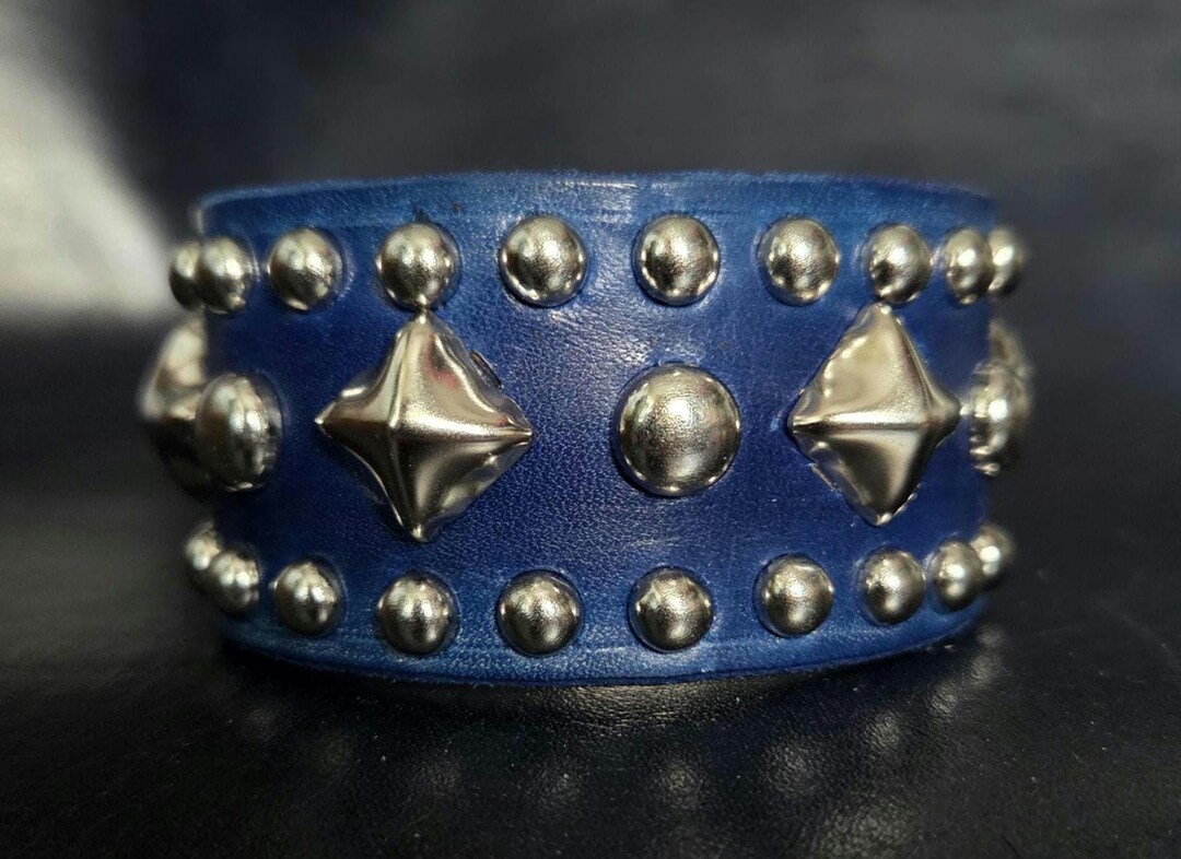 Blue Leather Wrist Cuff. - Etsy