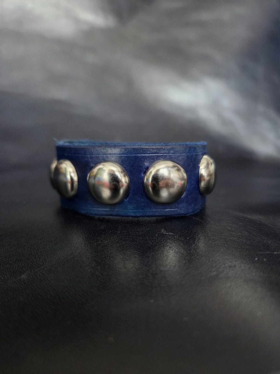 Blue Leather Wrist Cuff. - Etsy