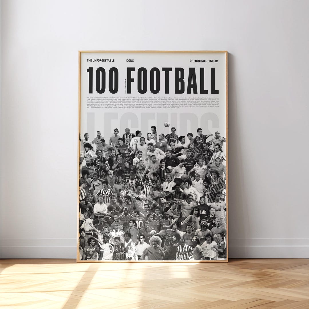 100 Football Legends Poster: Mid-century Modern Soccer Wall Art ...