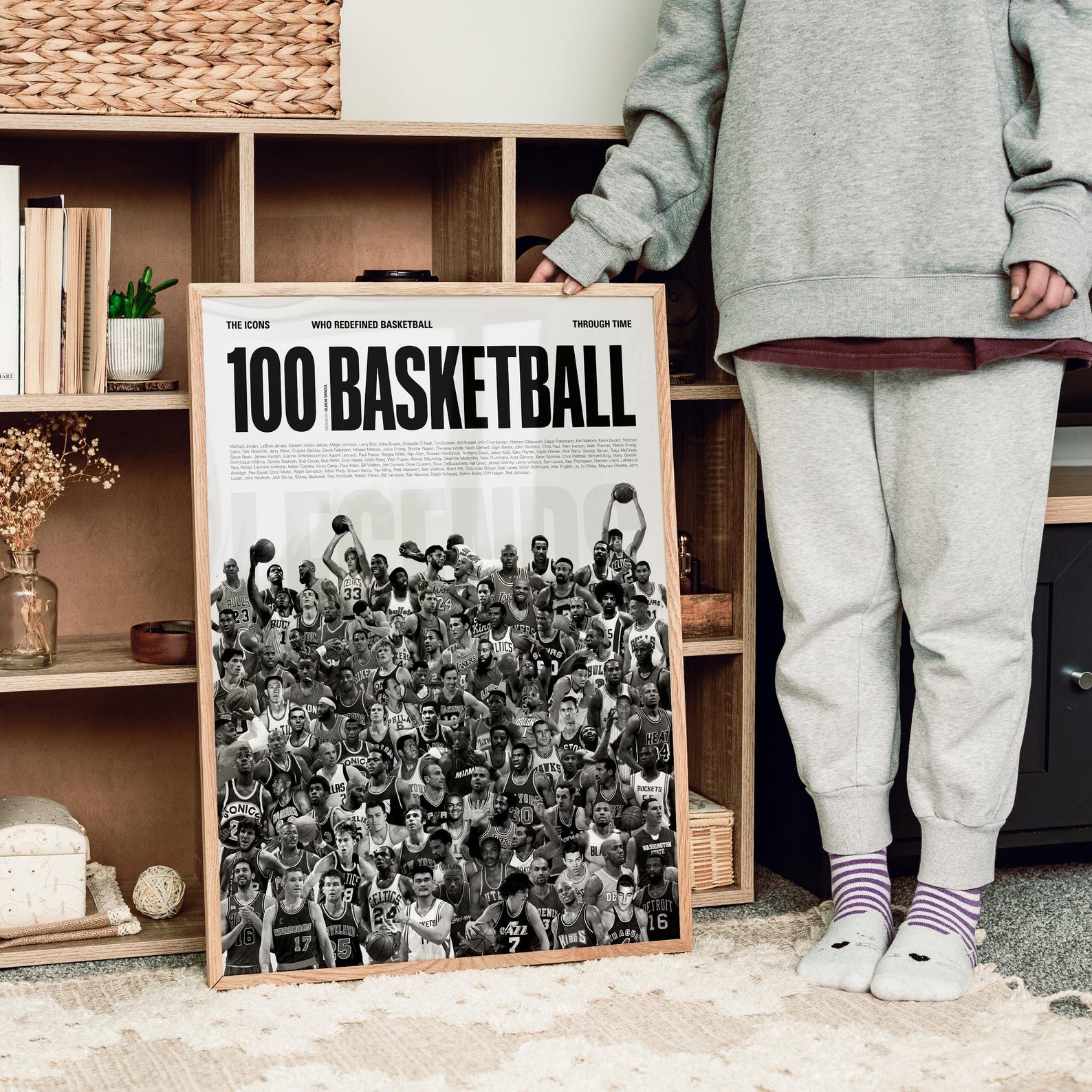 100 Basketball Legends Poster, Mid-century Modern Sports Art (digital ...