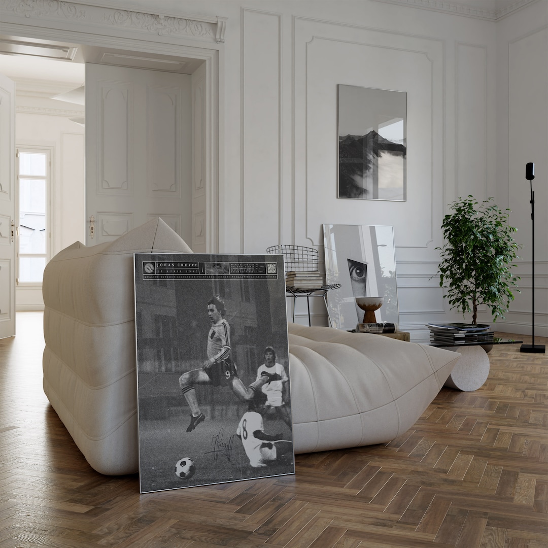 Johan Cruyff Poster, Football Art Print, Black and White, Mid-century ...