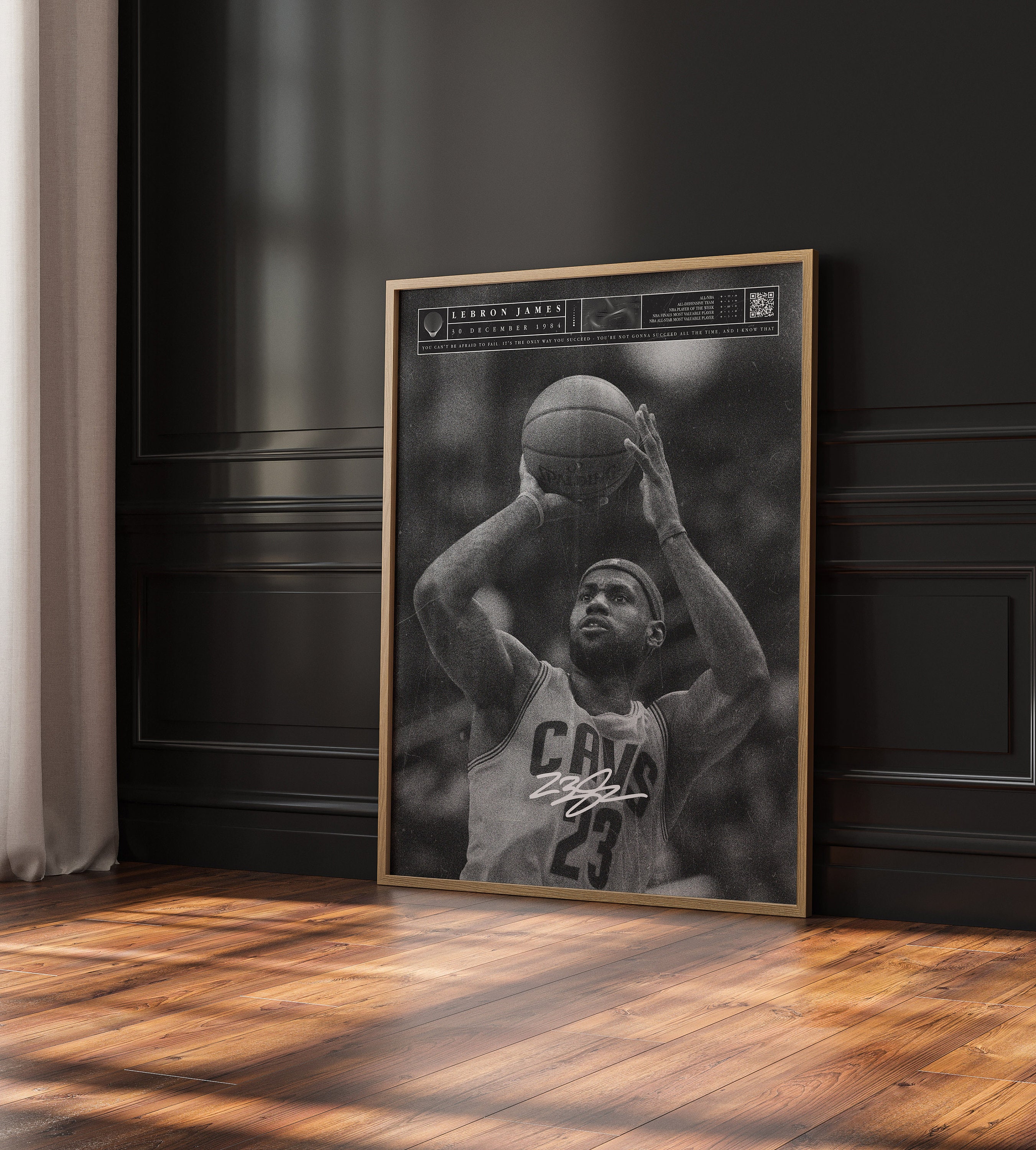 Lebron James Poster, Basketball Art Print, Black and White, Mid-century ...