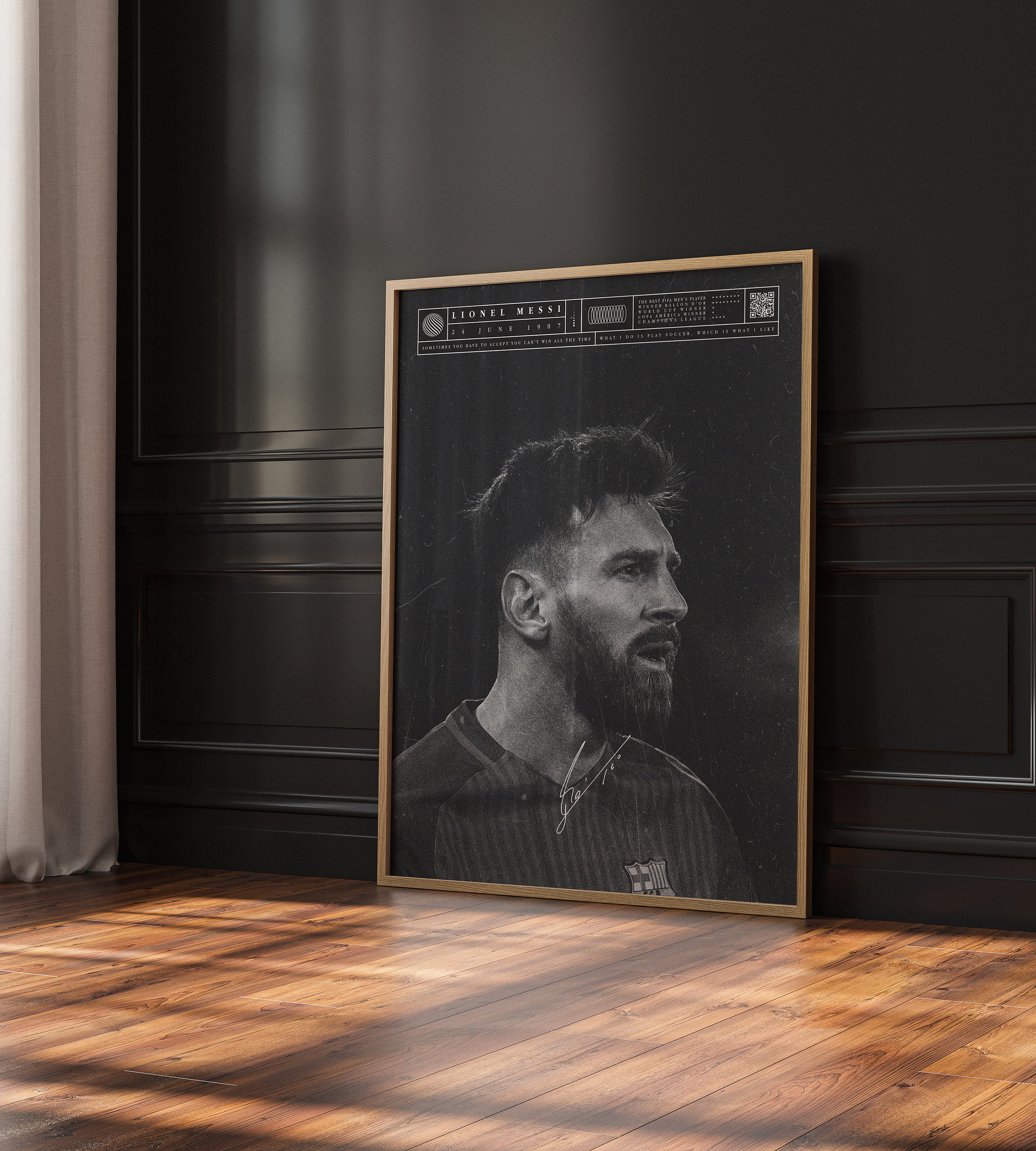 Lionel Messi Poster, Football Art Print, Black and White, Mid-century ...