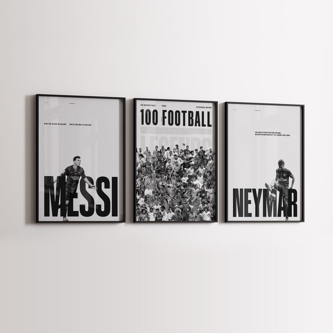 100 Football Legends Bundle (gray), Sports Poster, Neymar, Messi, Mid ...