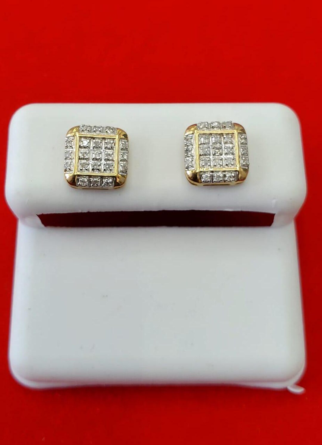 10K Gold With Natural Diamonds Square Shaped Earrings - Etsy
