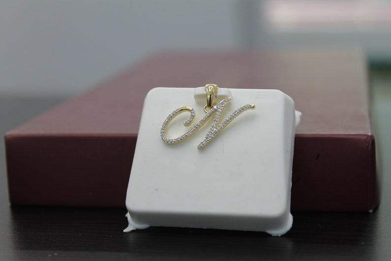 Natural Gold and Diamonds Cursive Initials N Alphabet Pendant ...