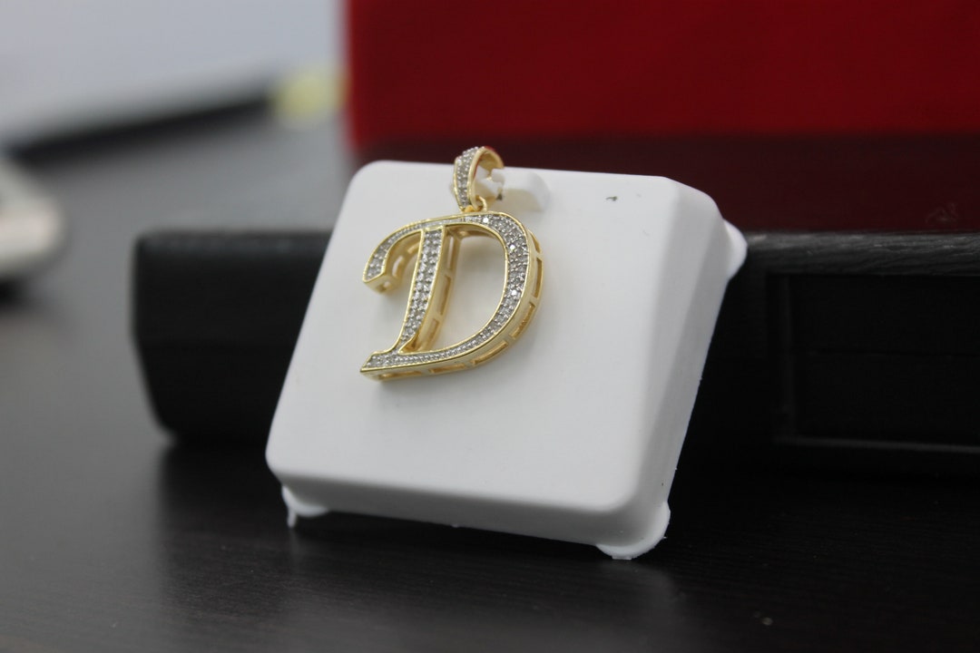 10k Gold and Natural Diamonds Initial D Alphabet Pendant | Minimal ...