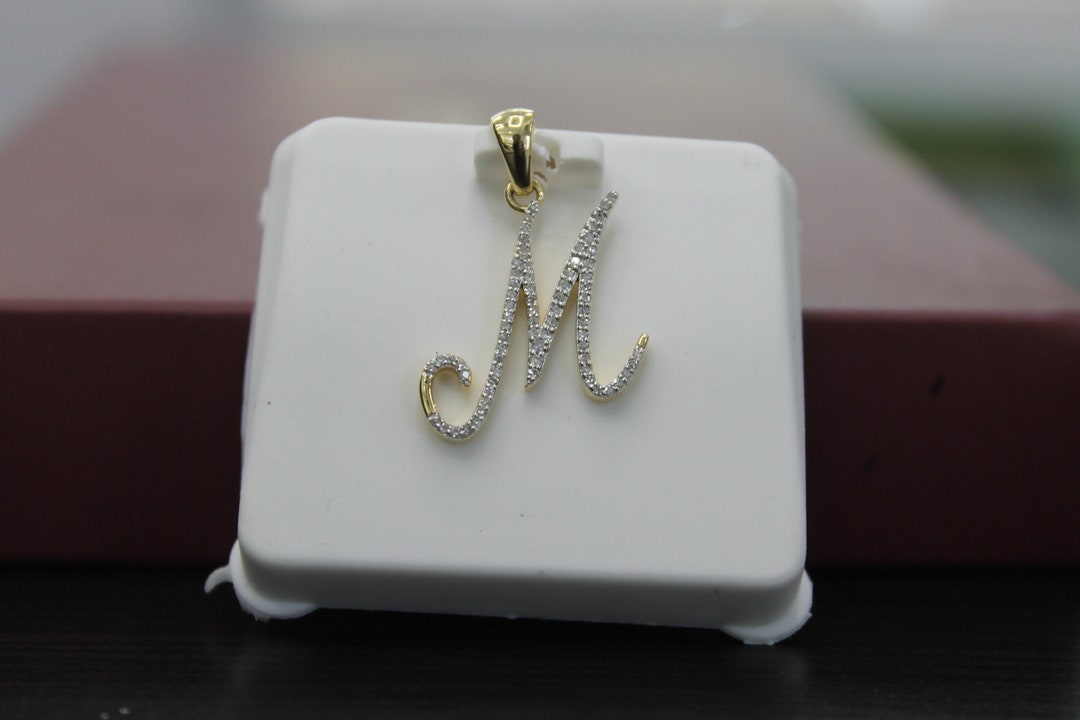 Natural Gold and Diamonds Cursive Initials M Alphabet Pendant ...