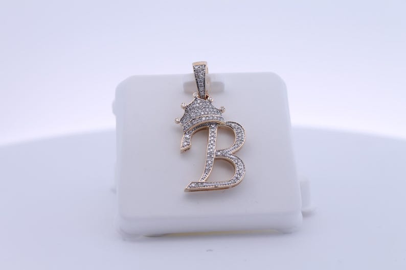 Natural Gold and Diamond Initial B Crown Pendant - Etsy