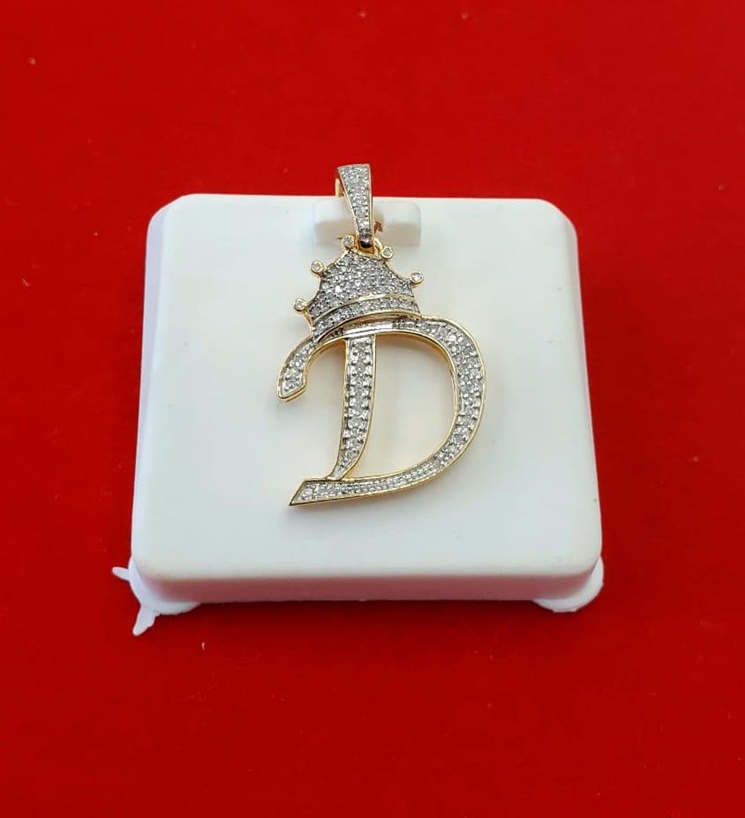 Natural Gold and Diamond Initial D Crown Pendant - Etsy