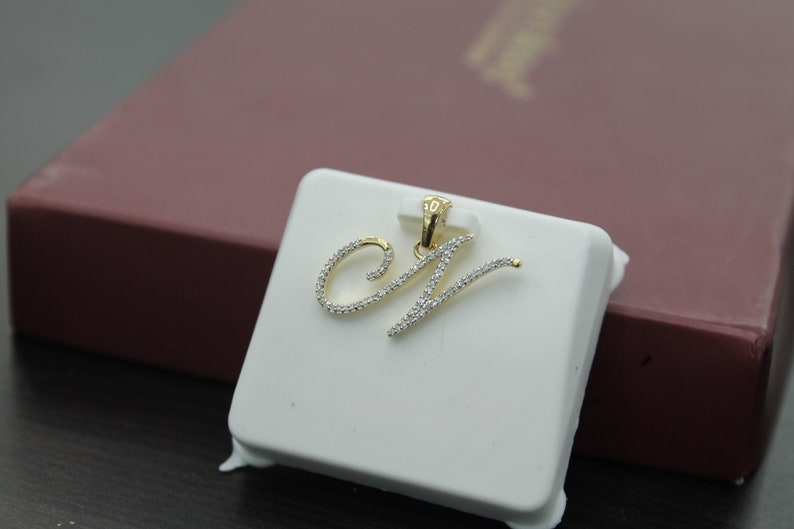 Natural Gold and Diamonds Cursive Initials N Alphabet Pendant ...