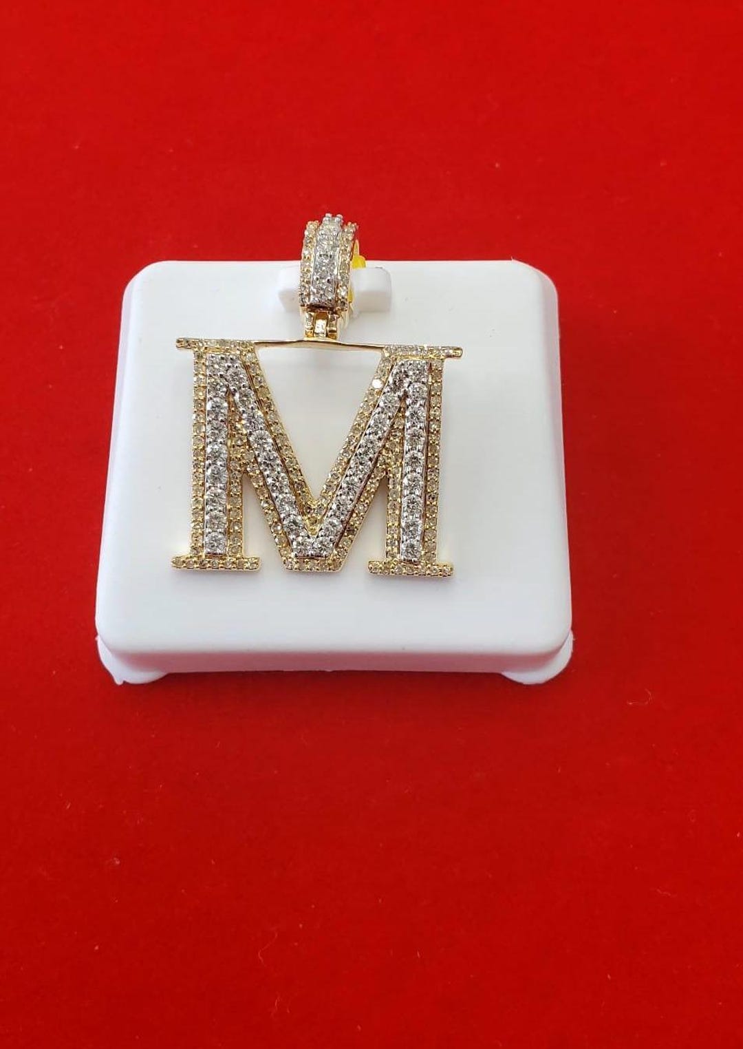 Natural Gold and Diamond Initial M Pendant - Etsy