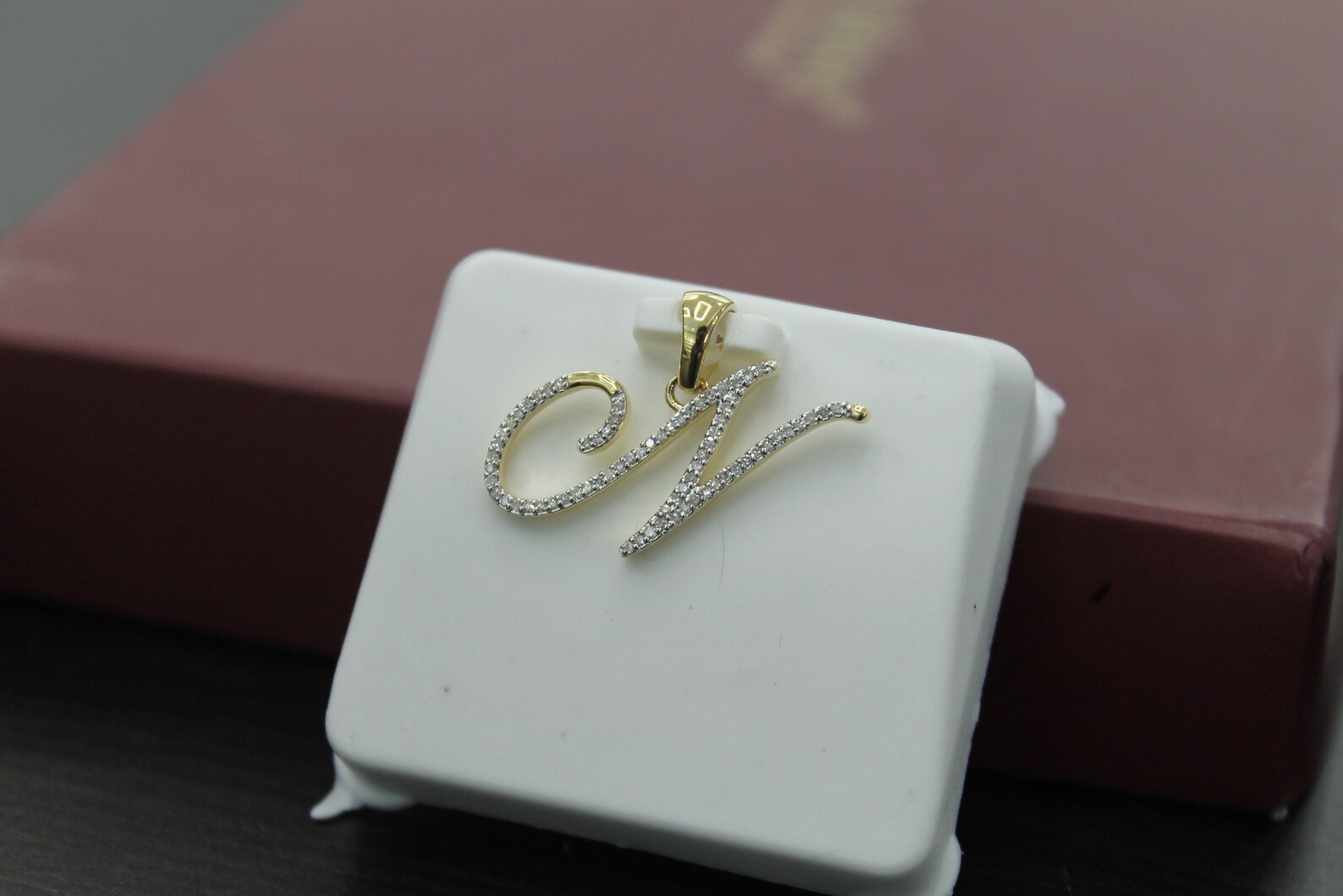 10k Gold and Natural Diamonds Cursive Initials N Alphabet Pendant ...