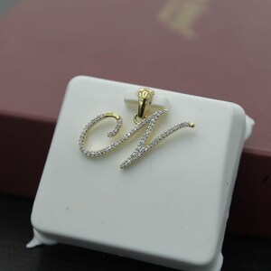 Natural Gold and Diamonds Cursive Initials N Alphabet Pendant ...