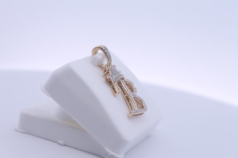 Natural Gold and Diamond Initial B Crown Pendant - Etsy