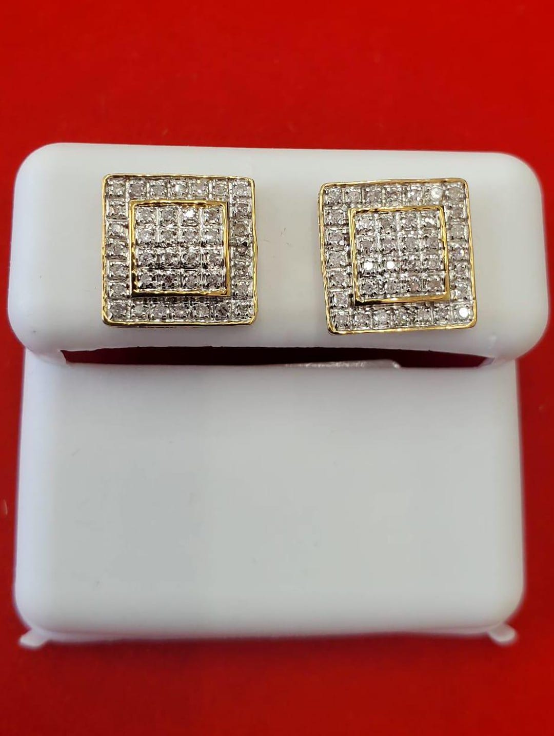 10K Gold With Natural Diamonds Square Shaped Earrings - Etsy