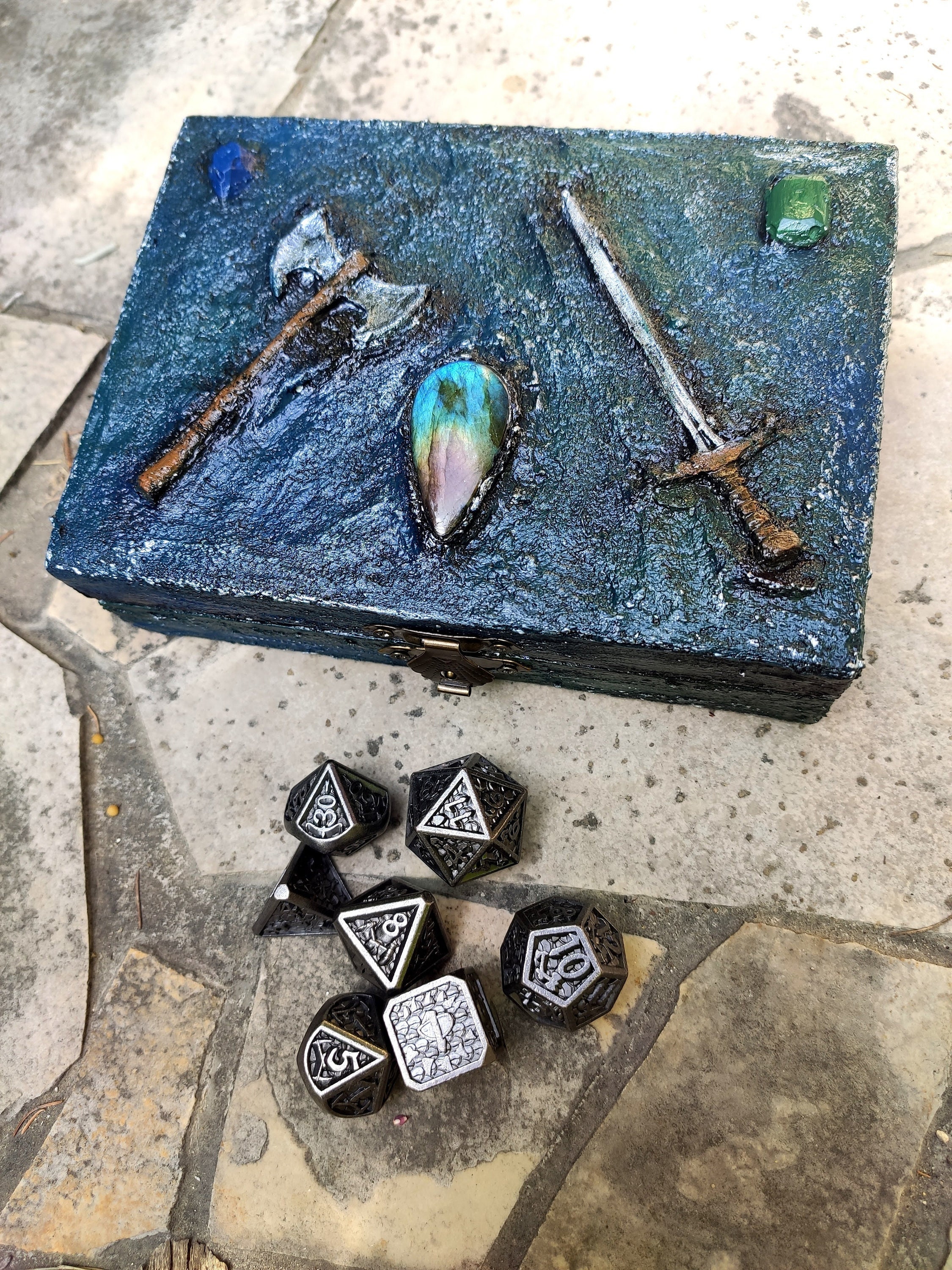 Dnd Dice Vault With Sword and Axe and a Labradorite Gemstone With D&D ...
