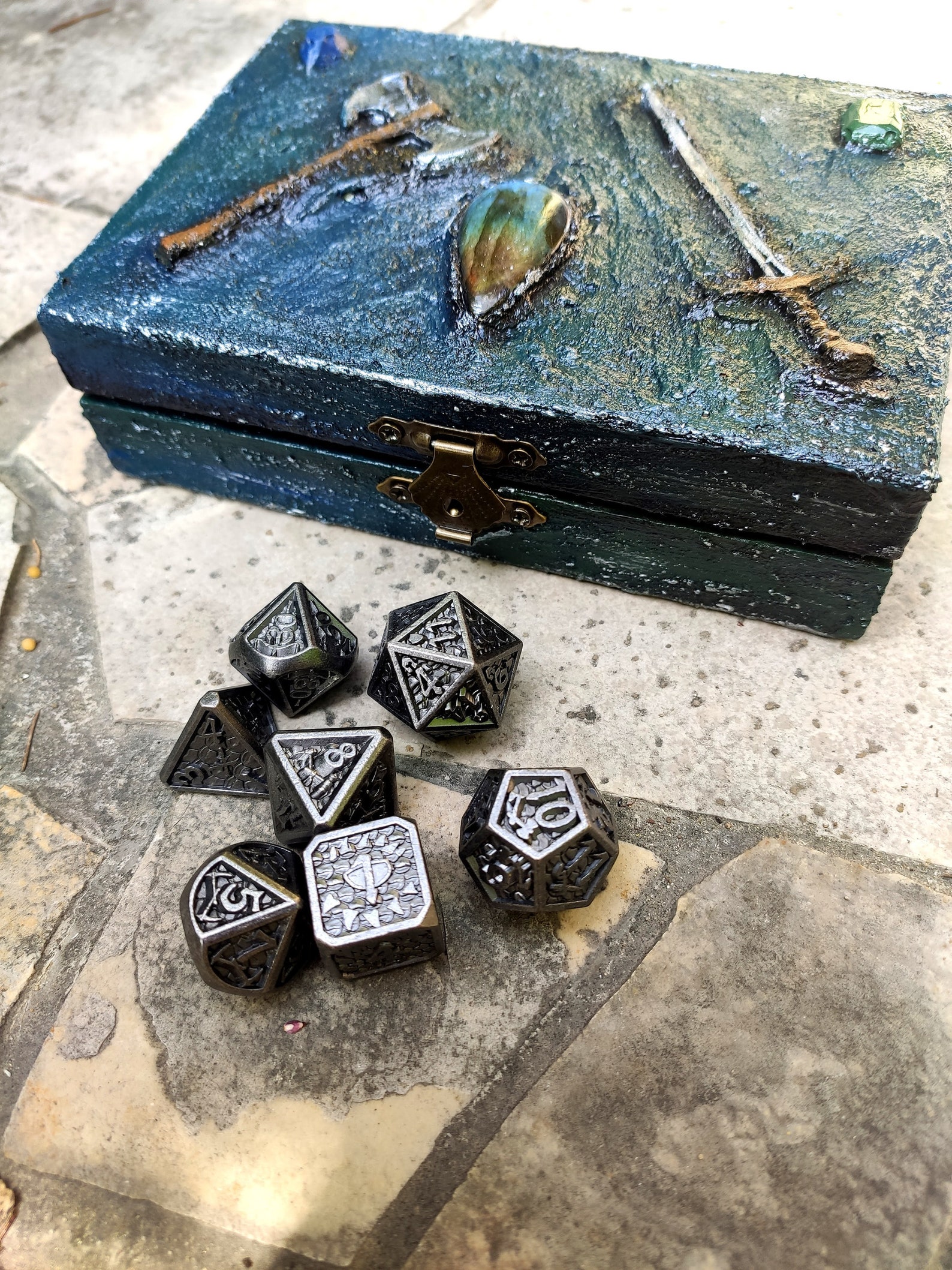 Dnd Dice Vault With Sword and Axe and a Labradorite Gemstone With D&D ...