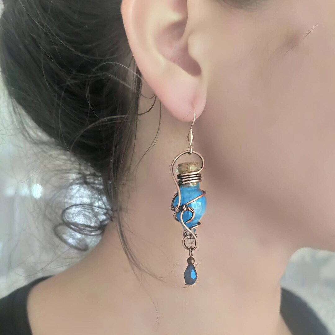 Mana Potion Earrings Mana Vial Jewelry Mana Tiny Bottle Earrings Diablo ...