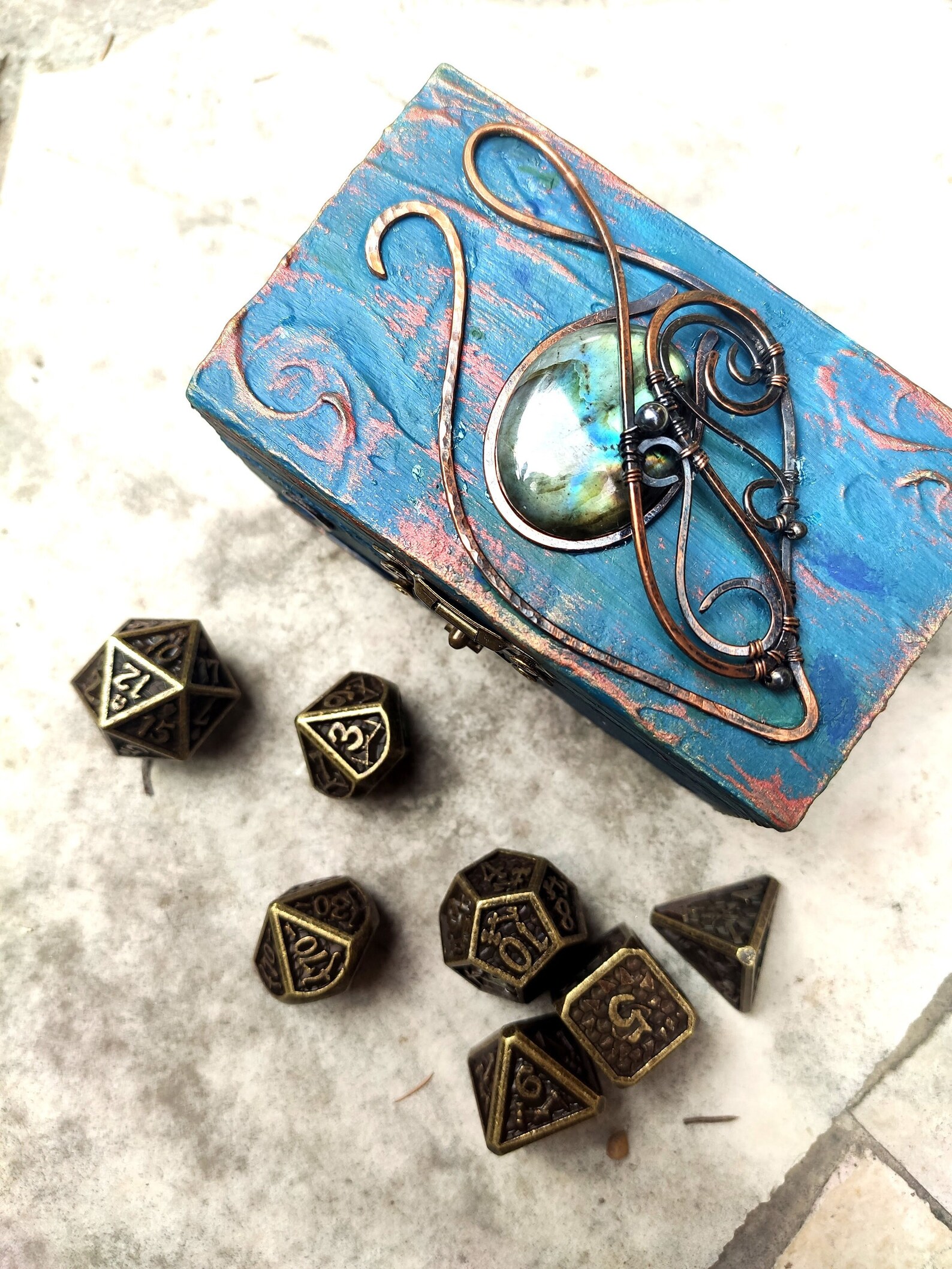 Dnd Dice Box With a Labradorite Gemstone With Dnd Dice Set Little ...