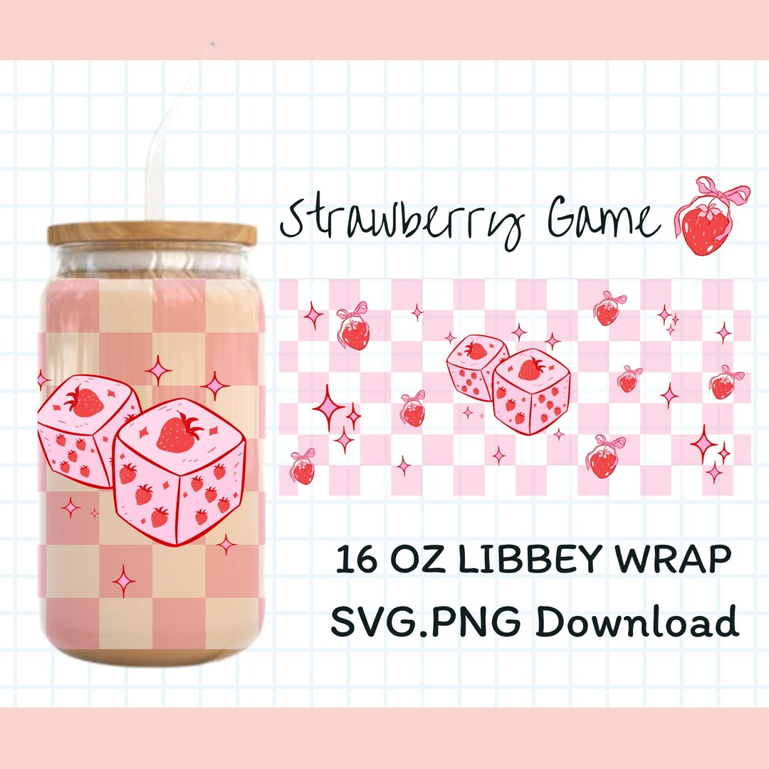 Strawberry Dice Libbey Glass Wrap | Kawaii Checkered Tumbler SVG PNG ...