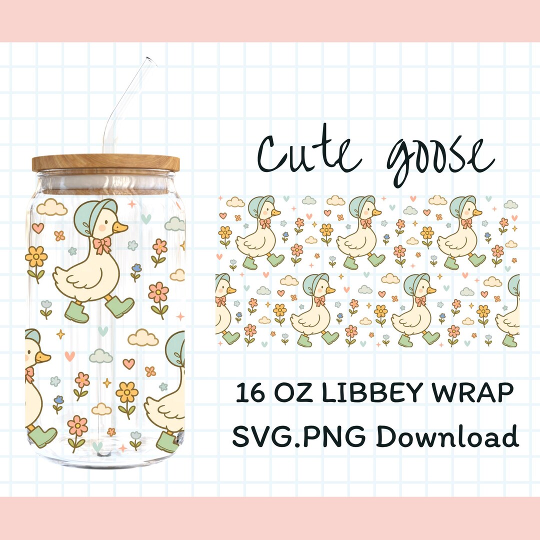 Cute Goose Libbey Wrap | Floral Farmhouse Duck Cup (SVG PNG) - Etsy
