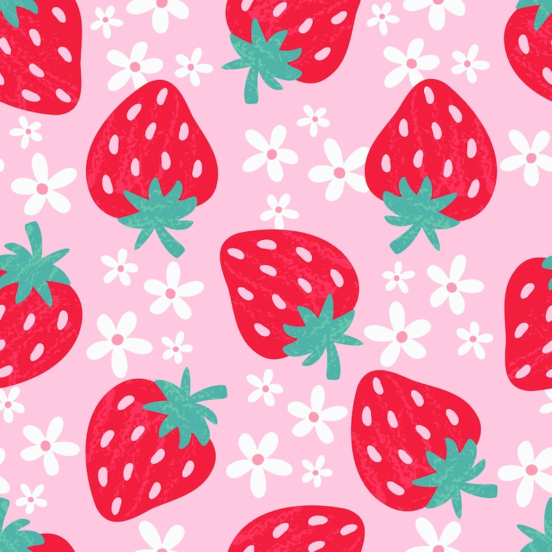 Strawberry Seamless Pattern | Pink Daisy Fabric, Scrapbook (digital ...