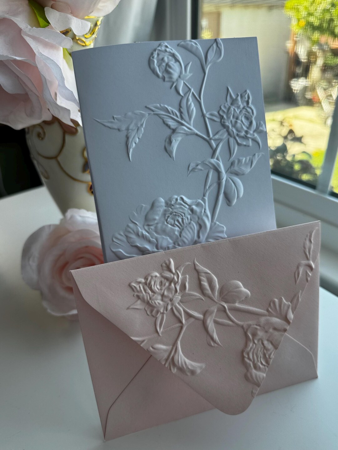 Handmade Rose Embossed Boxed Notecard Set: Botanical Stationery; 4.25 ...