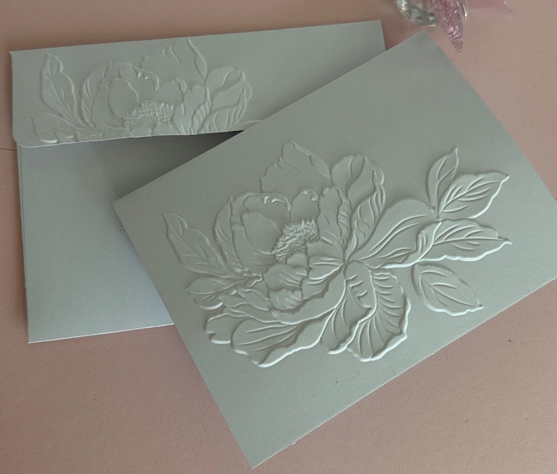 Single Peony Floral Embossed Blank Notecard Set - Etsy