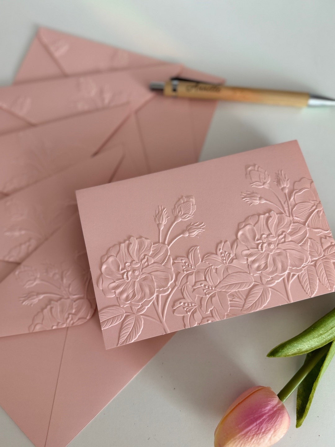 Wildflower 3D Embossed Floral Notecards Pink - Etsy