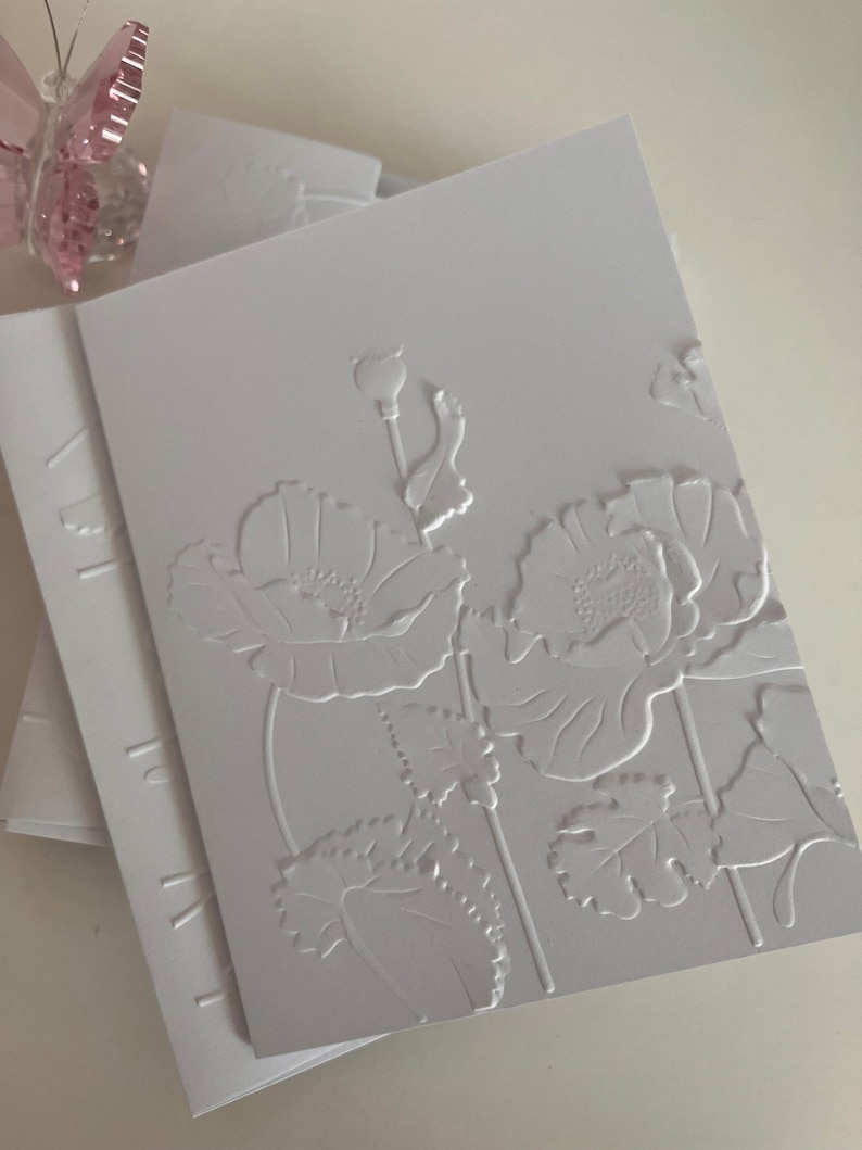 Poppy Motif Floral Embossed White Note Cards Stationery Set With ...