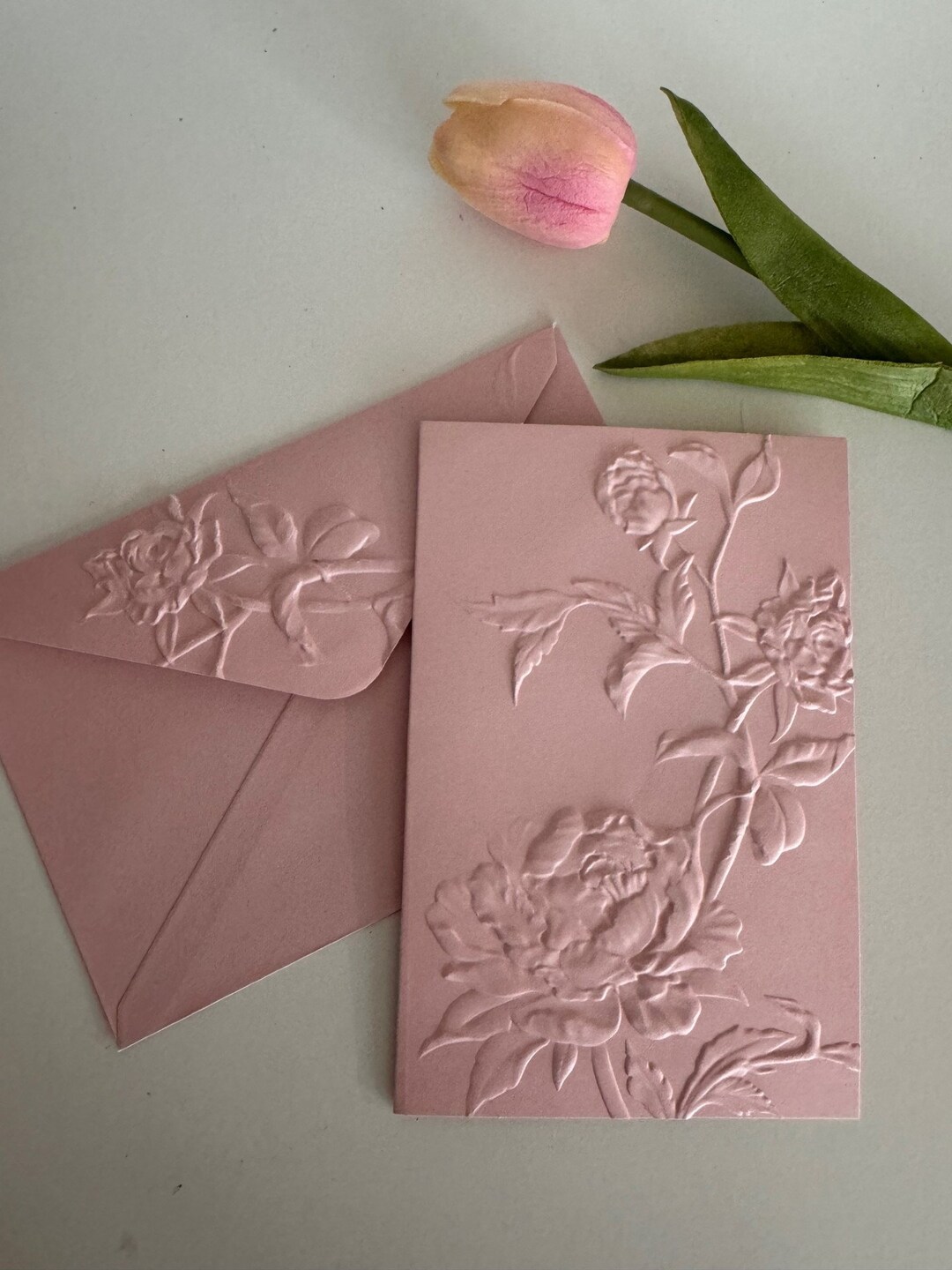 Rose Embossed Pink Blank Card Set - Etsy