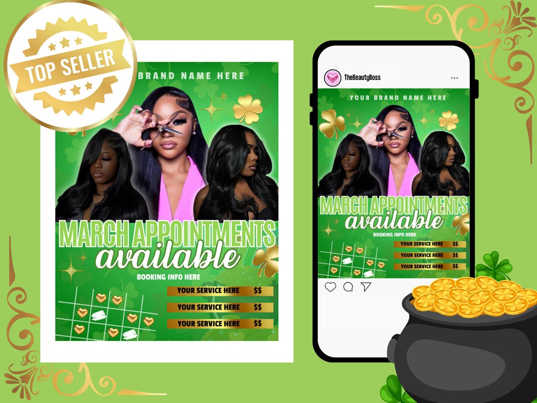 March 2025 Booking Flyer, March Madness Flyer, St. Patrick’s Day, March ...