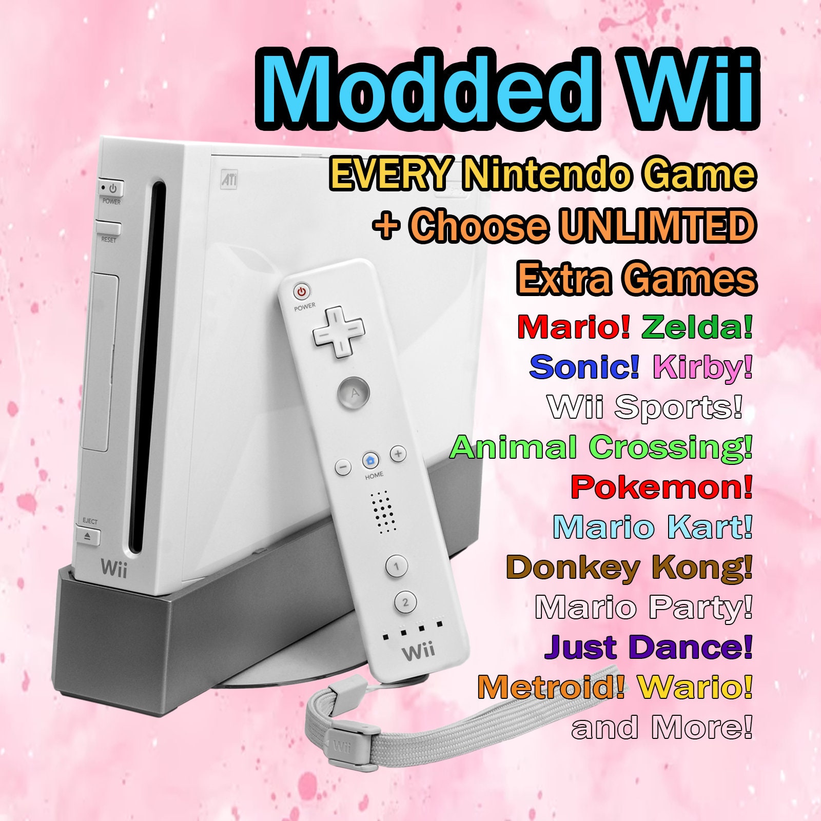 Nintendo Wii Modded hacked jailbroken W Custom Games Etsy