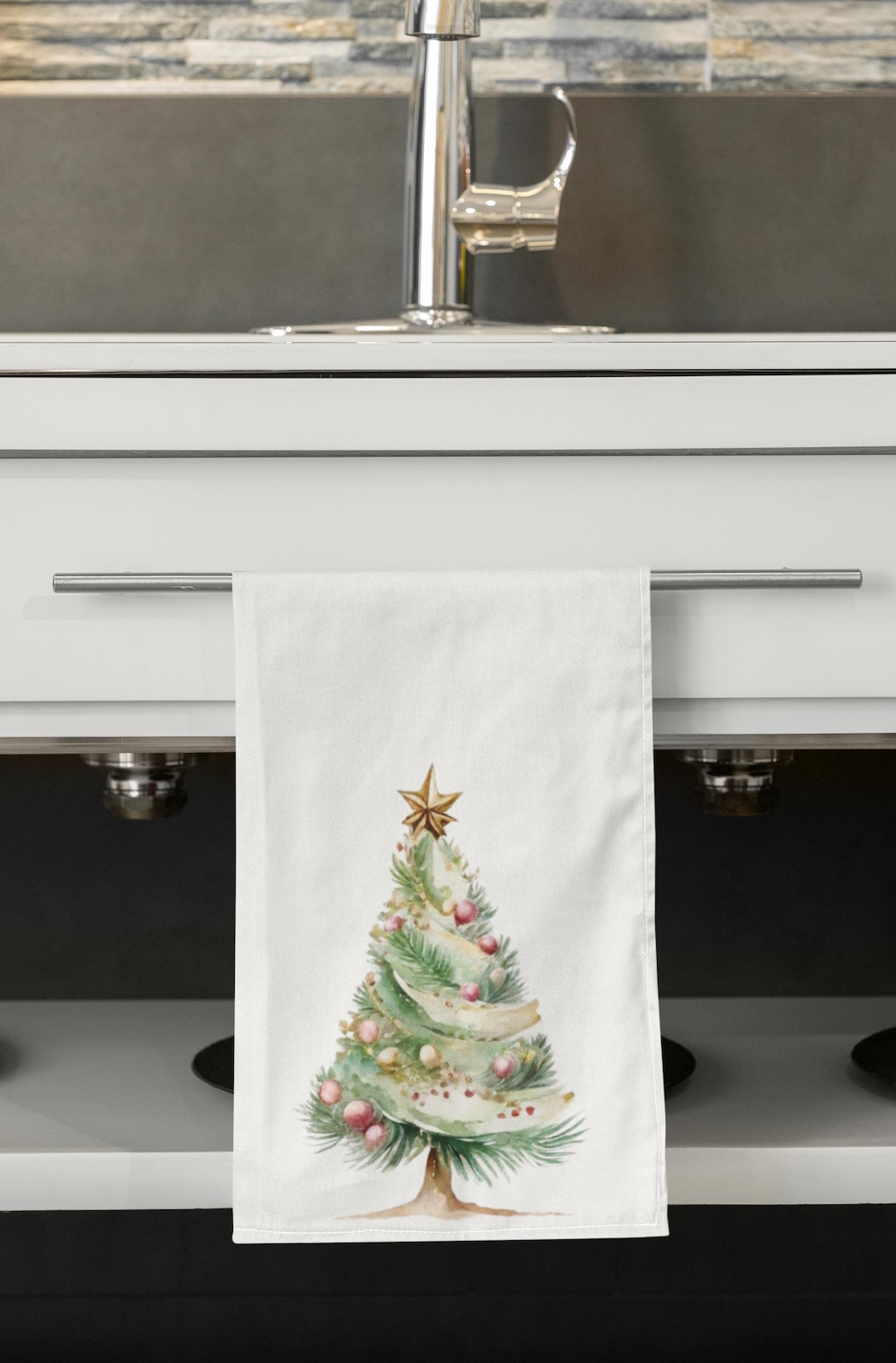 Christmas Tree Tea Towel, Holiday Kitchen Decor, Festive Dish Towel ...