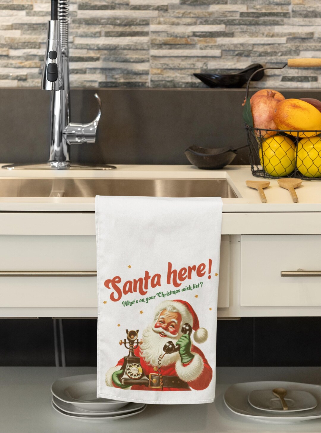 Christmas Santa Kitchen Tea Towel - Santa Kitchen Decor, Holiday Dish ...