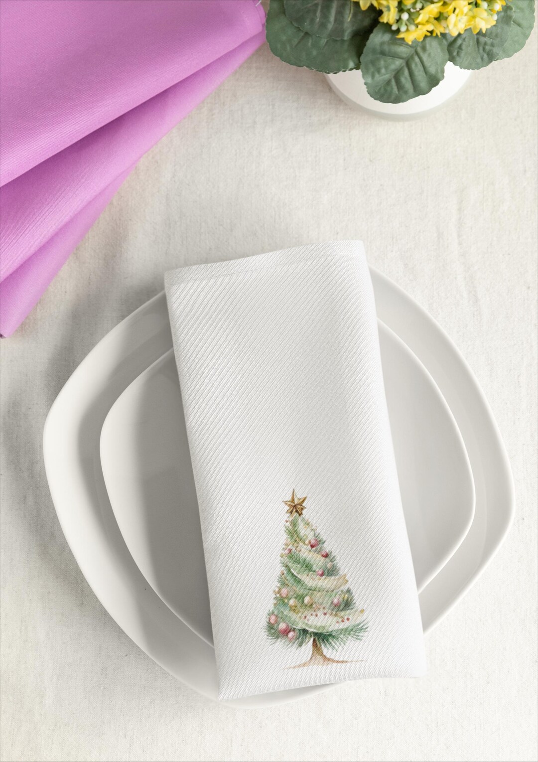 Christmas Tree Cloth Napkins, Soft Colors 4-set for Dining Table ...